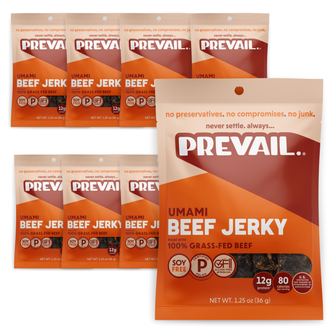 Umami Beef Jerky - PREVAIL Jerky - 100% Grass-Fed Beef Jerky Single Serve 8 pack